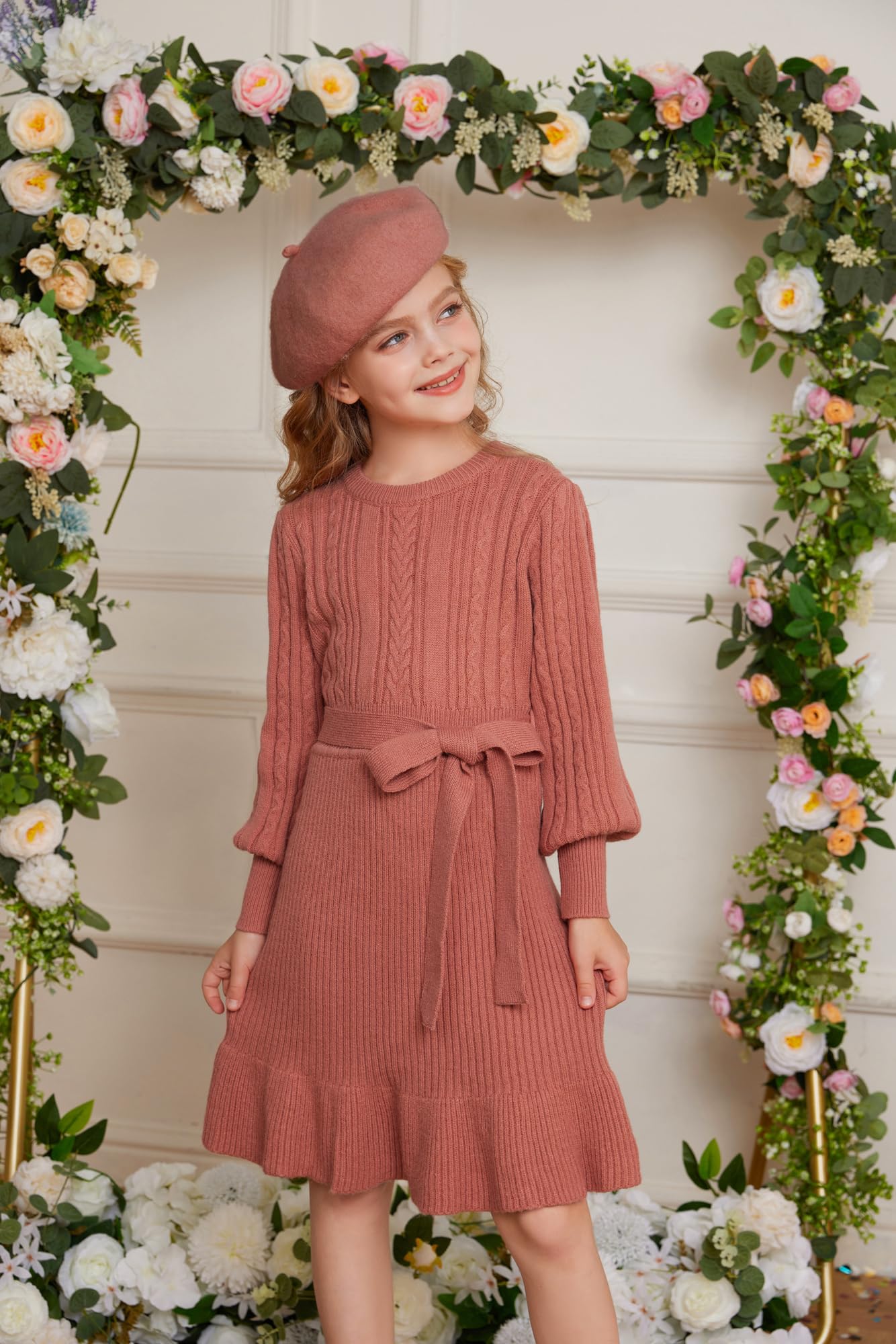 GRACE KARIN Winter Sweater Dress for Girl Christmas Dress Gift for Girl Size 7-8 Years Rust Red