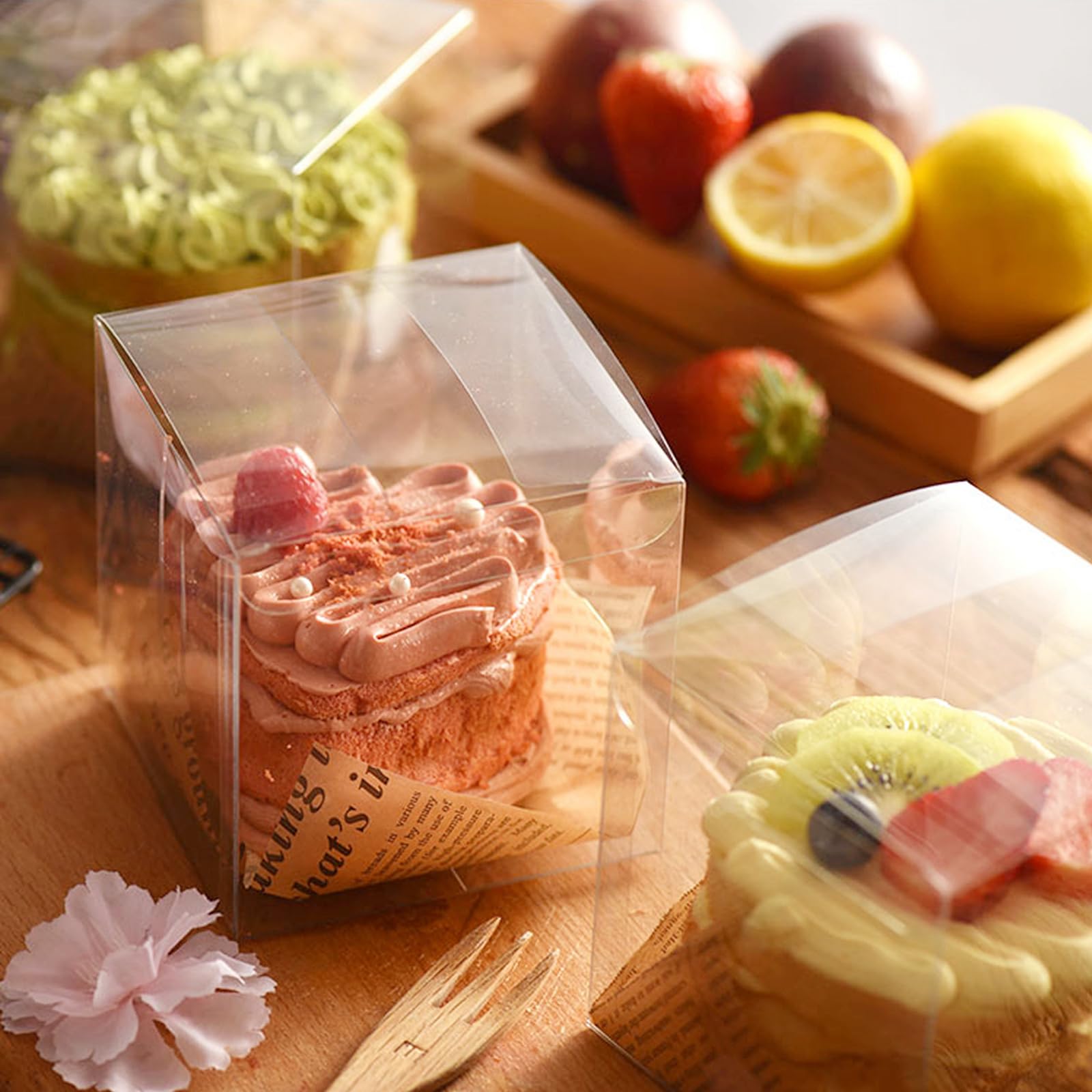 Jutieuo 45 Pack 3x3x3 Inches Clear Favor Boxes with Ribbons, Transparent Cube Treat Boxes for Candy Cupcake Goodie Gift, Individual Hot Cocoa Bomb Packaging Box