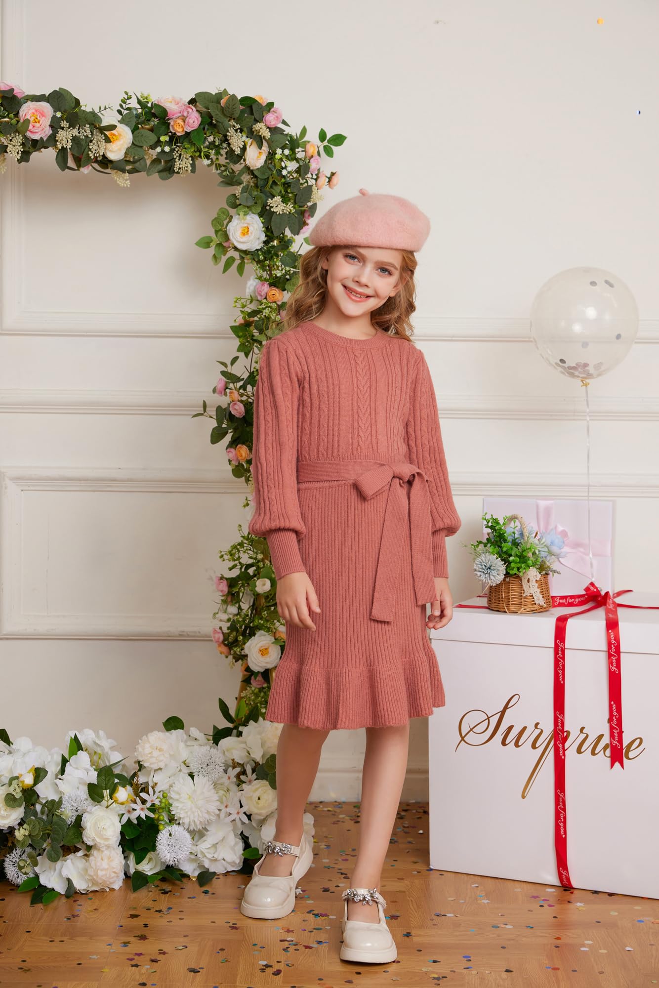 GRACE KARIN Winter Sweater Dress for Girl Christmas Dress Gift for Girl Size 7-8 Years Rust Red