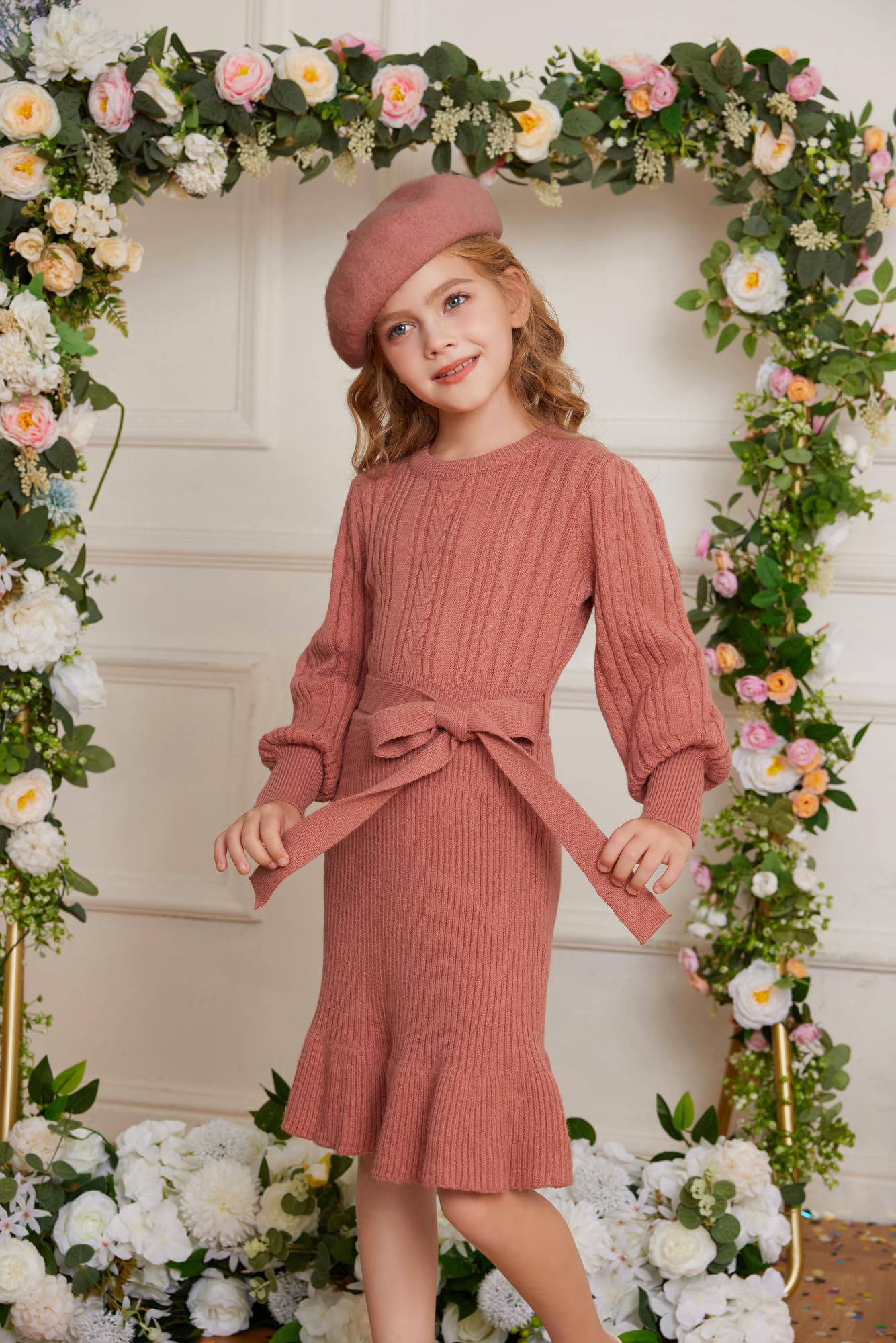 GRACE KARIN Winter Sweater Dress for Girl Christmas Dress Gift for Girl Size 7-8 Years Rust Red