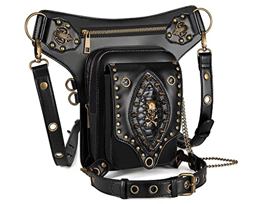 Steampunk Waist Thigh Bag Gothic Victorian Cosplay Backpack Retro Handheld Crossbody Shoulder Bag Vintage Handbags Black