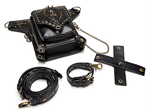 Steampunk Waist Thigh Bag Gothic Victorian Cosplay Backpack Retro Handheld Crossbody Shoulder Bag Vintage Handbags Black
