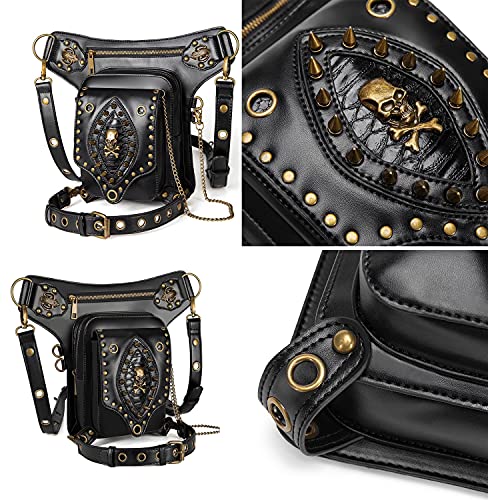 Steampunk Waist Thigh Bag Gothic Victorian Cosplay Backpack Retro Handheld Crossbody Shoulder Bag Vintage Handbags Black