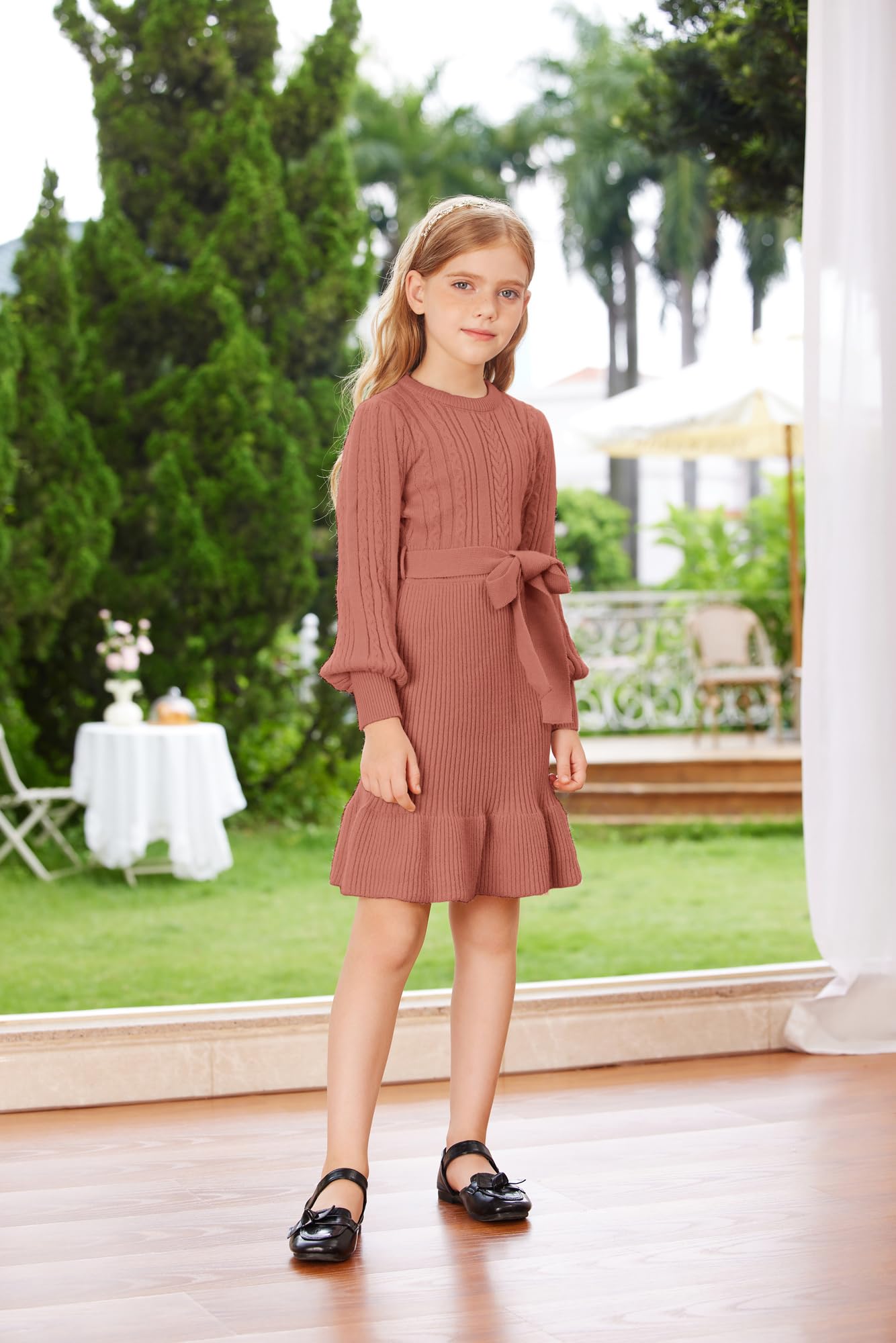 GRACE KARIN Winter Sweater Dress for Girl Christmas Dress Gift for Girl Size 7-8 Years Rust Red