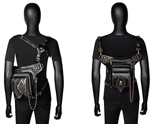 Steampunk Waist Thigh Bag Gothic Victorian Cosplay Backpack Retro Handheld Crossbody Shoulder Bag Vintage Handbags Black
