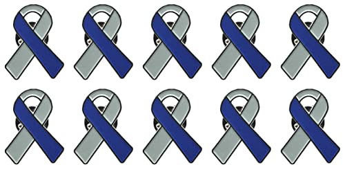 10 Pc Gray & Blue Type 1 Diabetes Awareness Quality Enamel Ribbon Pins with Clutch Clasp -10 Pins - Show Your Support for Type 1 Diabetes Awareness