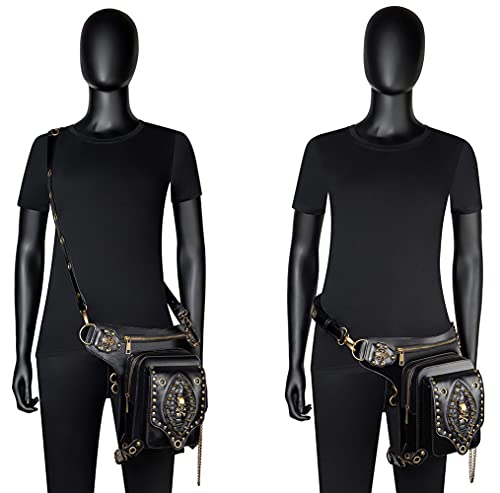 Steampunk Waist Thigh Bag Gothic Victorian Cosplay Backpack Retro Handheld Crossbody Shoulder Bag Vintage Handbags Black