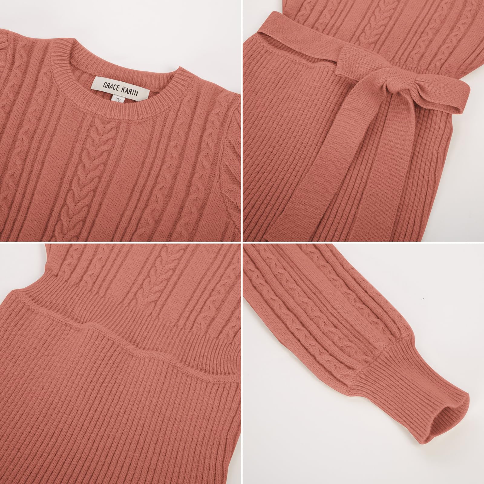 GRACE KARIN Winter Sweater Dress for Girl Christmas Dress Gift for Girl Size 7-8 Years Rust Red