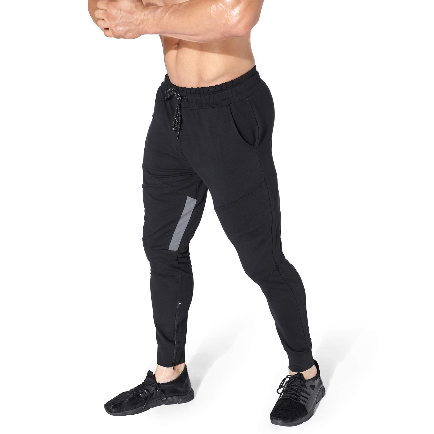 BROKIG Mens Gym Jogger Pants,Casual Slim Workout Sweatpants with Zipper Pockets Bodybuilding Athletic Pants(Black,L)