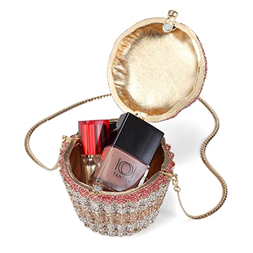 Tngan Women Cute Cake Evening Clutch Sparkling Full Rhinestones Mini Purse Banquet Prom Wedding Handbag, Pink 2