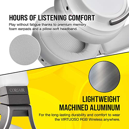 Corsair Virtuoso RGB Wireless Gaming Headset - High-Fidelity 7.1 Surround Sound w/Broadcast Quality Microphone - Memory Foam Earcups - 20 Hour Battery Life - Works with PC, PS5, PS4 – White, Premium