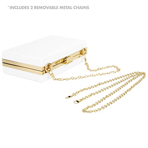 Andaz Press Blank Acrylic Clutch Purse for Women, Bride, Mrs, Bridesmaids, White Clutch Evening Box Shoulder Handbag with Gold Removable Metal Chain 1-Pack for Wedding Cocktail Formal Dinner Prom