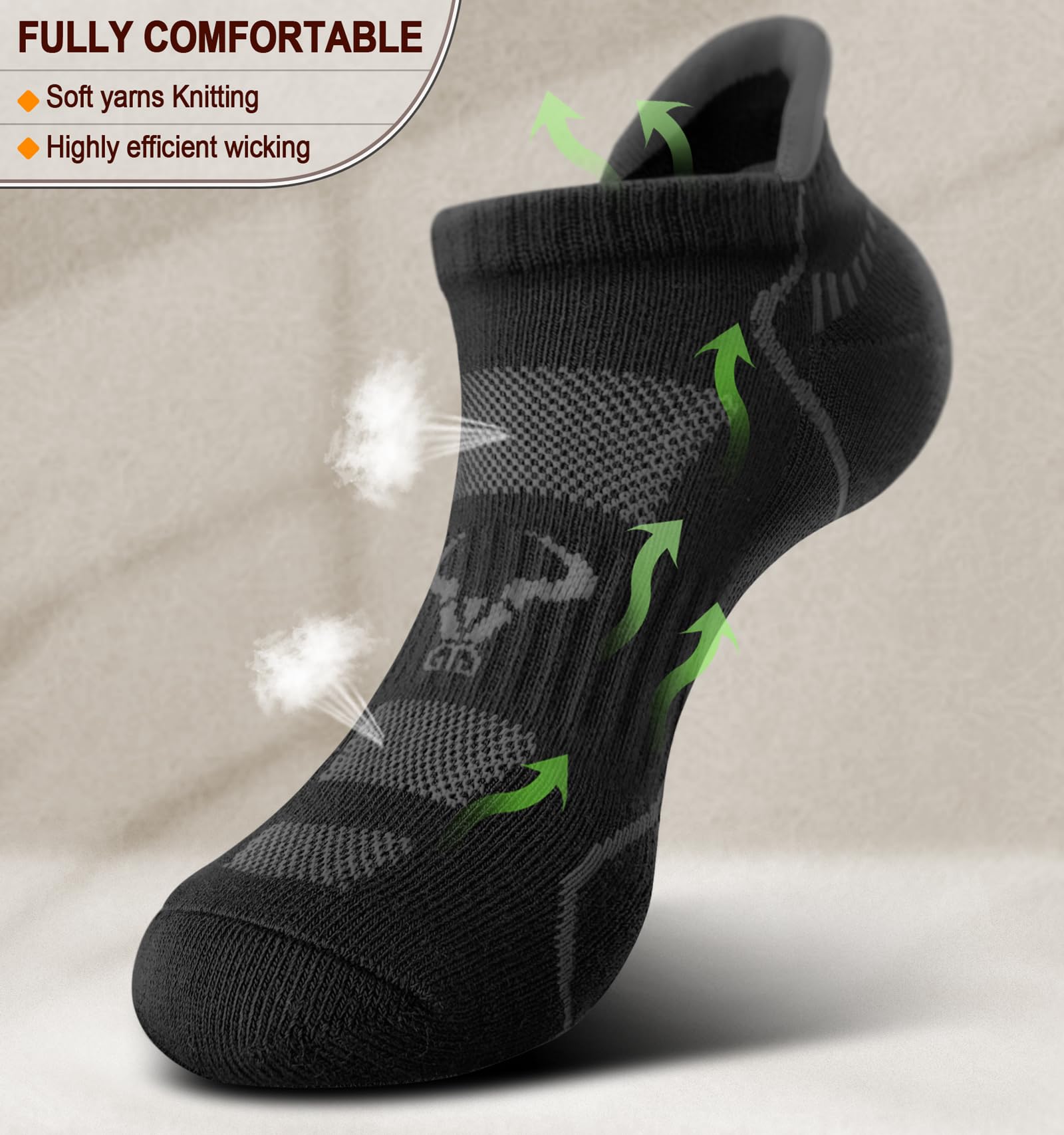 BULLIANT Men Running Socks 6Pairs-Ankle Athletic Socks Wicking Cushioned for Men Walking-Arch Compression Support(6Pairs,Shoes Size:Men 13-15)
