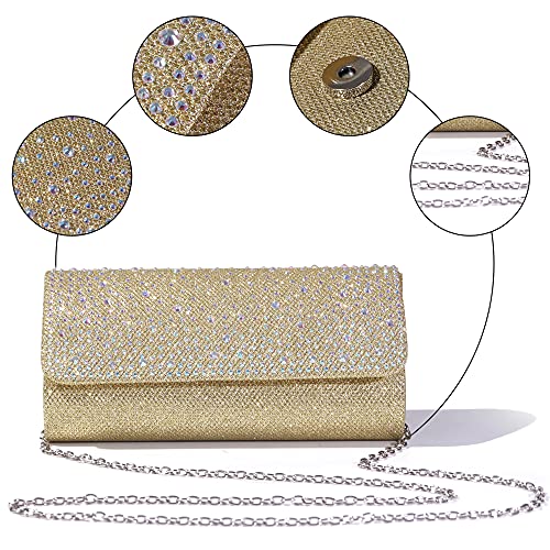 Generies RAPENG Crystal Rhinestone Women Clutch Bag evening handbag Glitter Envelope Evening Purse (gold)