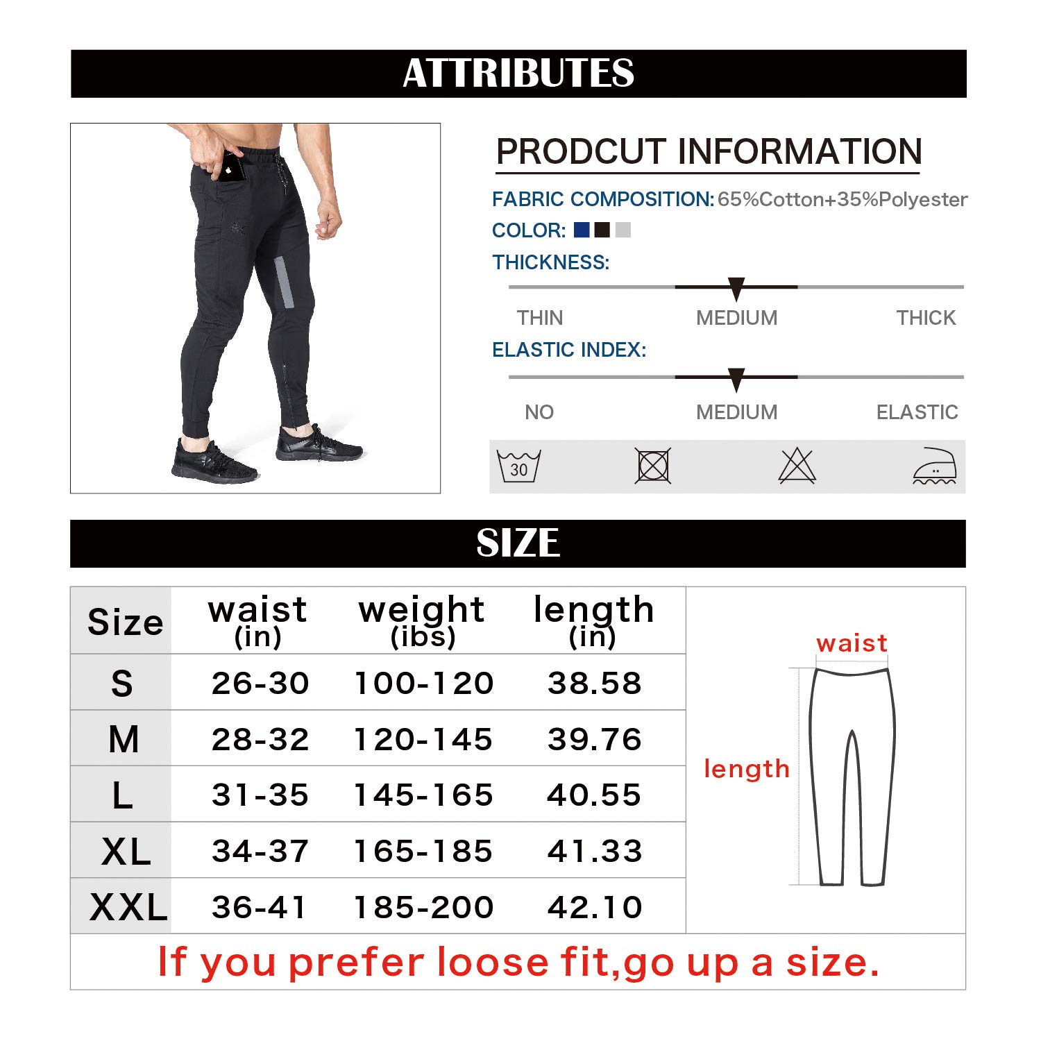 BROKIG Mens Gym Jogger Pants,Casual Slim Workout Sweatpants with Zipper Pockets Bodybuilding Athletic Pants(Black,L)