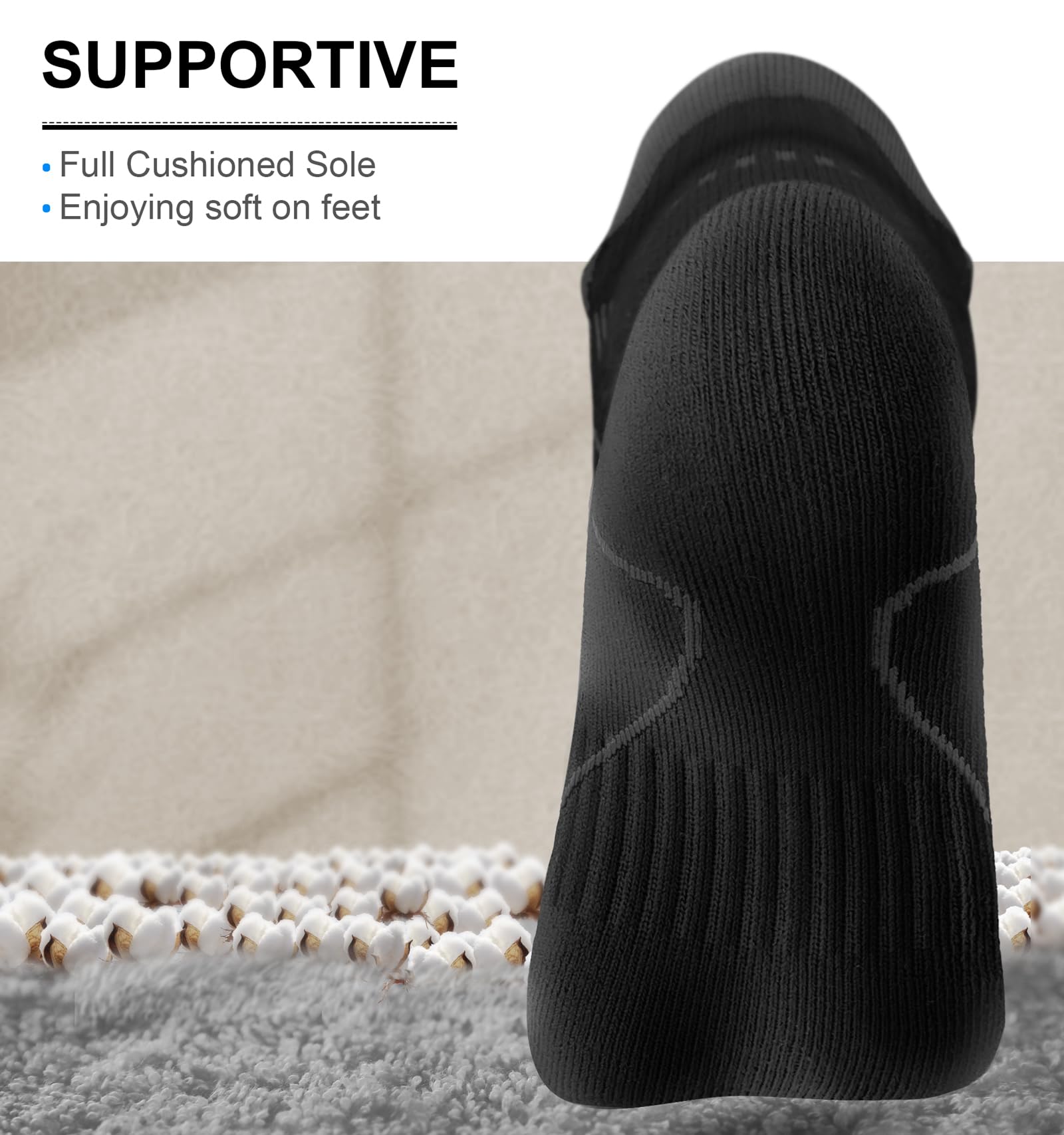 BULLIANT Men Running Socks 6Pairs-Ankle Athletic Socks Wicking Cushioned for Men Walking-Arch Compression Support(6Pairs,Shoes Size:Men 13-15)