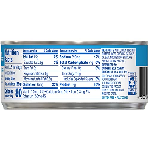 Swanson White Premium Chunk Chicken Breast with Rib Meat Packed in Water, 9.75 oz. (Pack of 12)