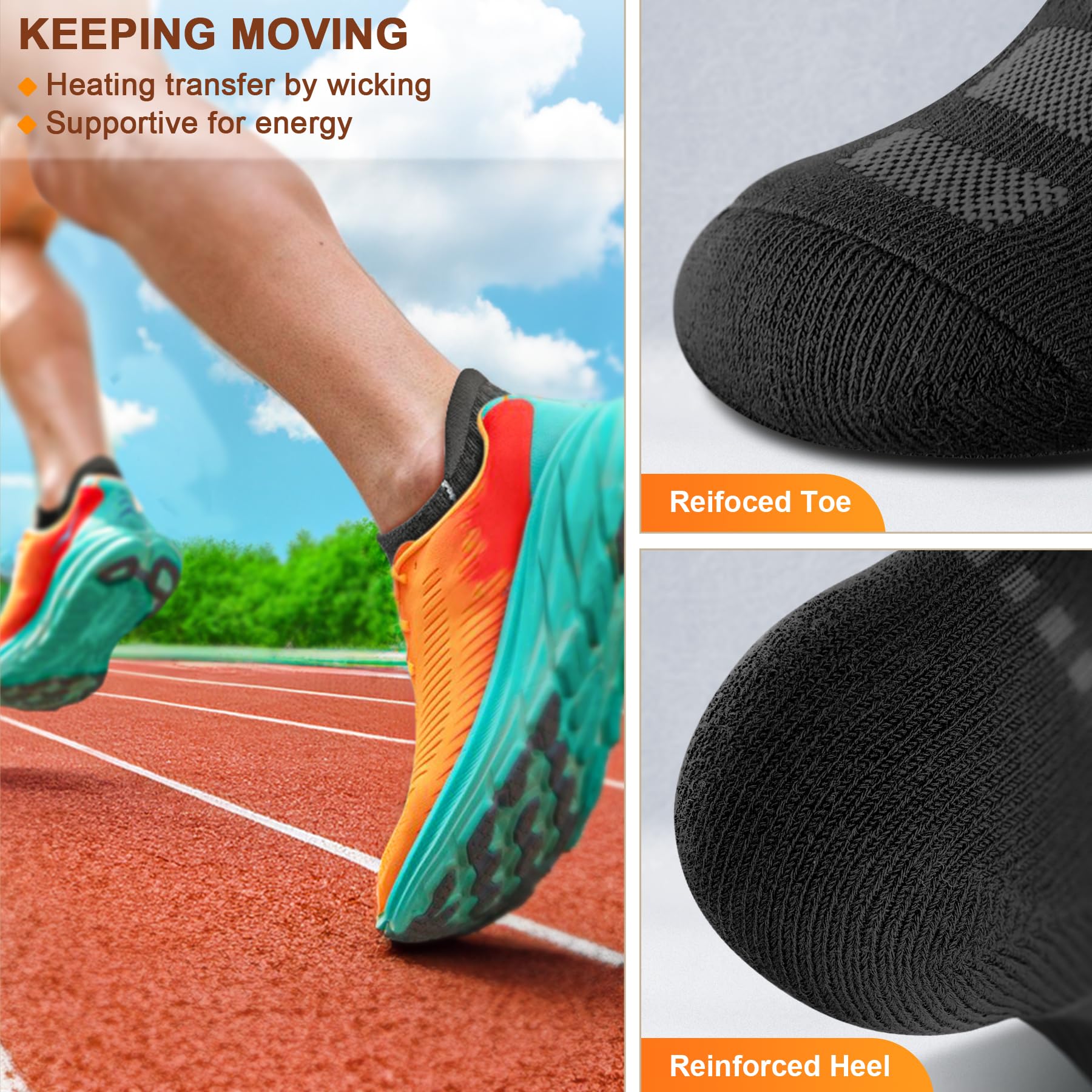 BULLIANT Men Running Socks 6Pairs-Ankle Athletic Socks Wicking Cushioned for Men Walking-Arch Compression Support(6Pairs,Shoes Size:Men 13-15)