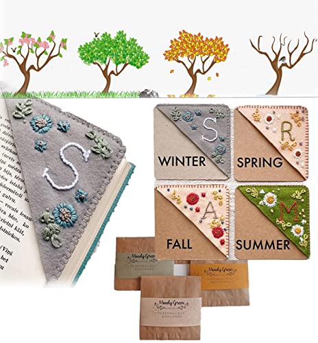 2PCS Personalized Hand Embroidered Corner Bookmark, Felt Triangle Bookmark, Cute Felt Triangle Bookmark, Cute Flower Letter Embroidery Bookmarks for Book Lovers Kids Teachers（A+S）