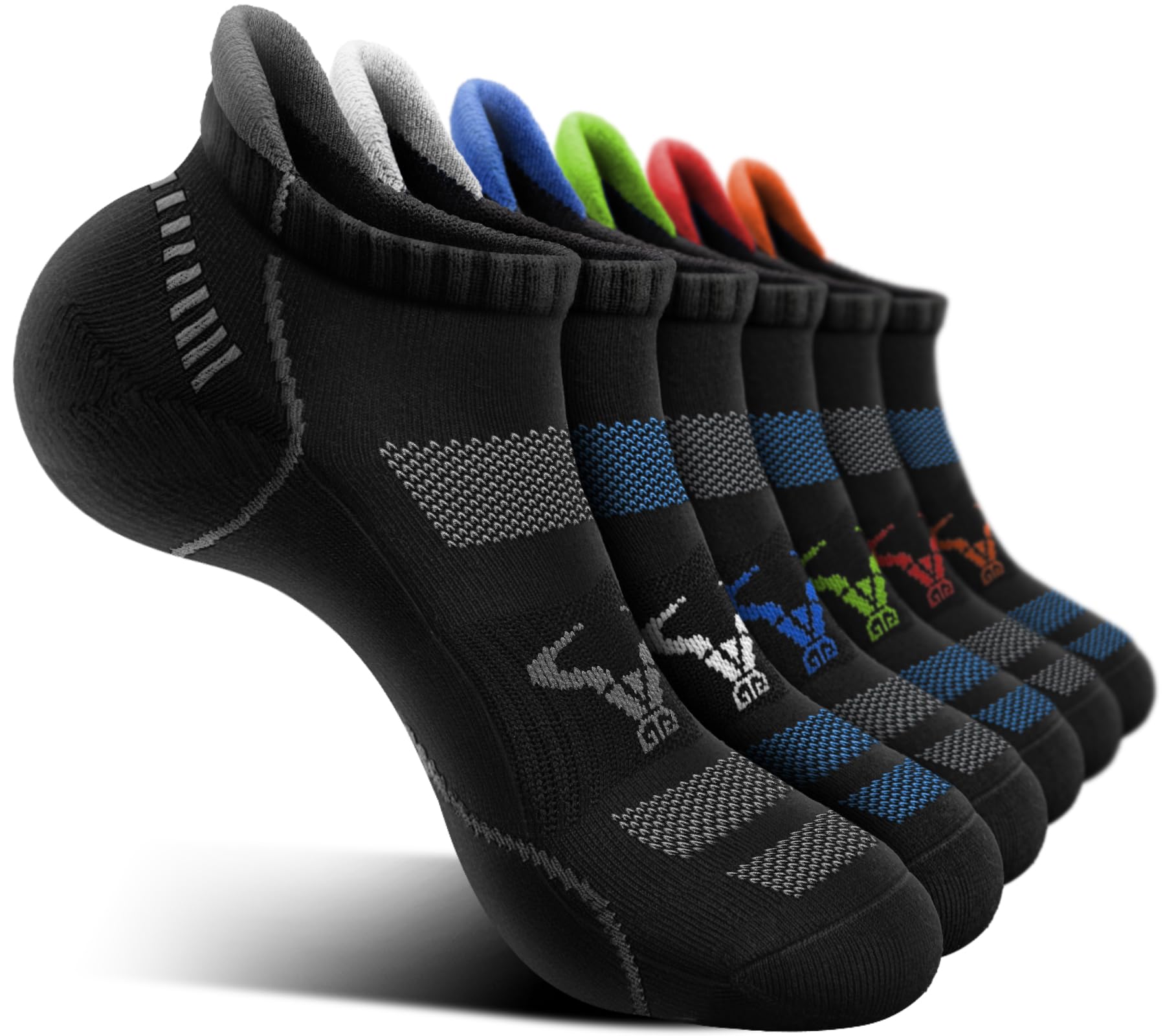 BULLIANT Men Running Socks 6Pairs-Ankle Athletic Socks Wicking Cushioned for Men Walking-Arch Compression Support(6Pairs,Shoes Size:Men 13-15)