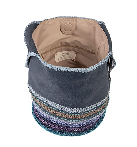 The Sak Back To Bali 120 Hobo Bag in Leather & Hand-Crochet, Large Shoulder Purse, Indigo Seminyak