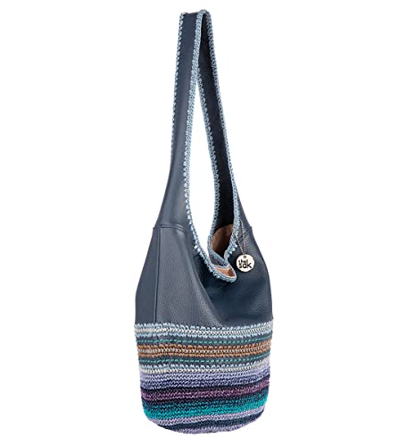 The Sak Back To Bali 120 Hobo Bag in Leather & Hand-Crochet, Large Shoulder Purse, Indigo Seminyak