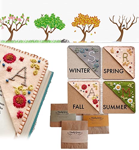 2PCS Personalized Hand Embroidered Corner Bookmark, Felt Triangle Bookmark, Cute Felt Triangle Bookmark, Cute Flower Letter Embroidery Bookmarks for Book Lovers Kids Teachers（A+S）