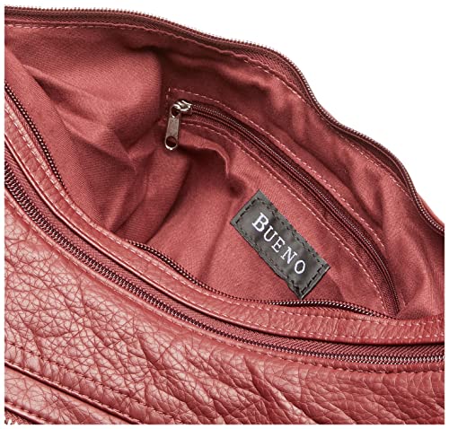 Bueno of California Grainy Washed Organzier Shoulder Bag, Wine