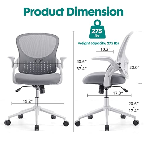 Office Chair - Ergonomic Flip-up Arm Home Office Computer Swivel Desk Chair with Wide Seat, Thickened Seat Cushion, Widened Backrest, Storage Back Basket, Lumbar Support