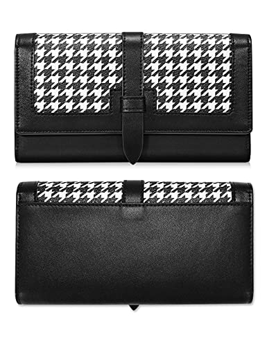 Solaround Leather Wallets for Women Tri-fold Large Capacity Clutch Wallet (Clutch, Black)