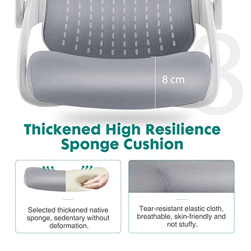 Office Chair - Ergonomic Flip-up Arm Home Office Computer Swivel Desk Chair with Wide Seat, Thickened Seat Cushion, Widened Backrest, Storage Back Basket, Lumbar Support