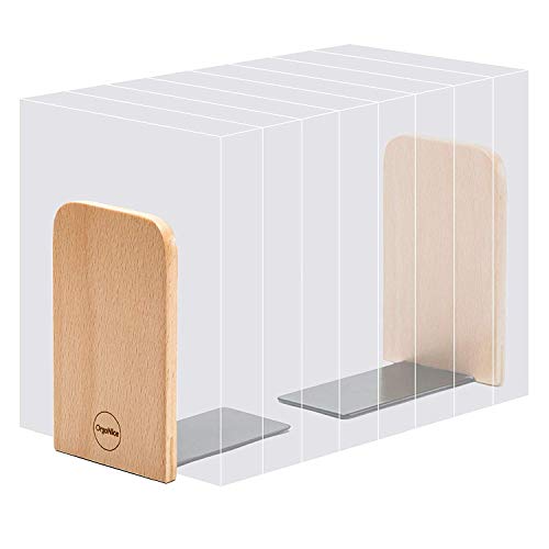 OrgaNice Beech Wood Bookends - Hand Crafted Design - Non-Skid and Padded Feet - Sturdy and Dependable - Gift-Ready Packaging [2 Units]