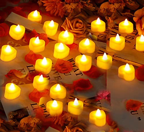 Proyatech LED Candles 24 Packs Flameless Tea Lights with 1000 Packs Artificial Rose Petals for Wedding Romantic Night Valentine's Day Decor（Warm