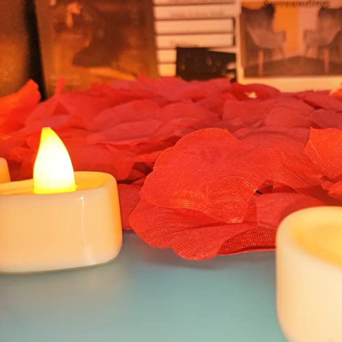 Proyatech LED Candles 24 Packs Flameless Tea Lights with 1000 Packs Artificial Rose Petals for Wedding Romantic Night Valentine's Day Decor（Warm