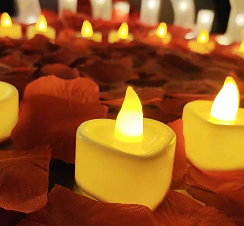 Proyatech LED Candles 24 Packs Flameless Tea Lights with 1000 Packs Artificial Rose Petals for Wedding Romantic Night Valentine's Day Decor(Warm