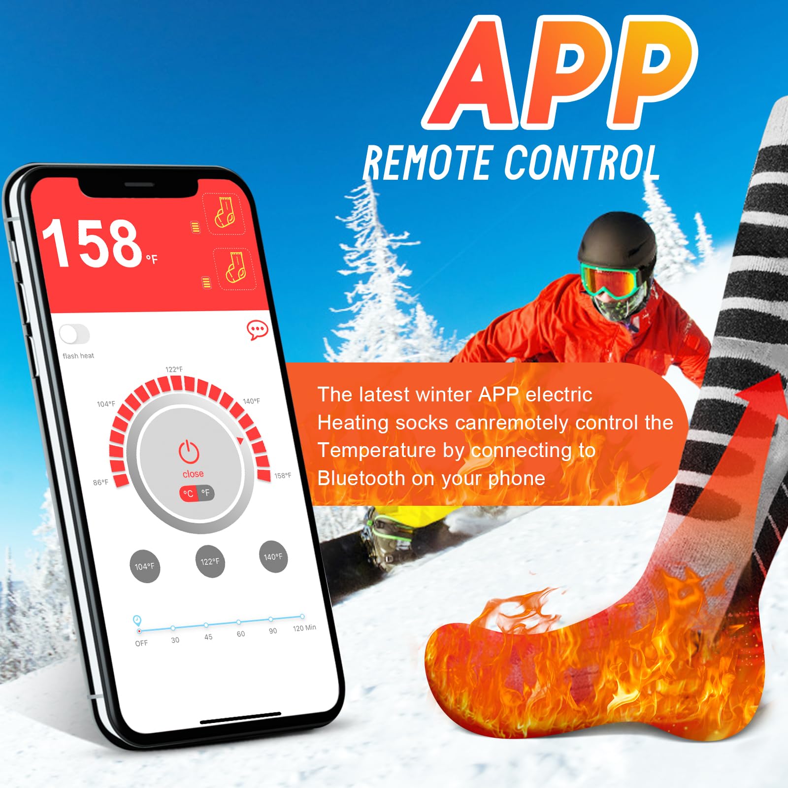 Heated Socks, Electric Heated Socks for Women Men, 4 Heat Settings Rechargeable Heating Socks with 360Β° Heating, Machine Washable Thermal Electric Socks Unisex Foot Warmer for Hunting Skiing Camping