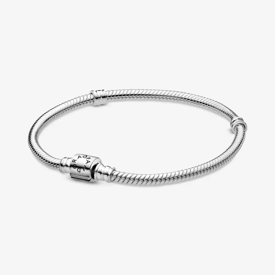 PANDORA Moments Barrel Clasp Snake Chain Bracelet - Silver Bracelet for Women - Sterling Silver - 7.9" - With Gift Box