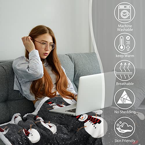 Catalonia Snowman Blanket, Holiday Theme Sherpa Fleece Throw, Blanket for Couch and Bed, Christmas Blanket | Super Soft, Comfy, Cozy, Fluffy, Warm | 60x80 inch, Grey