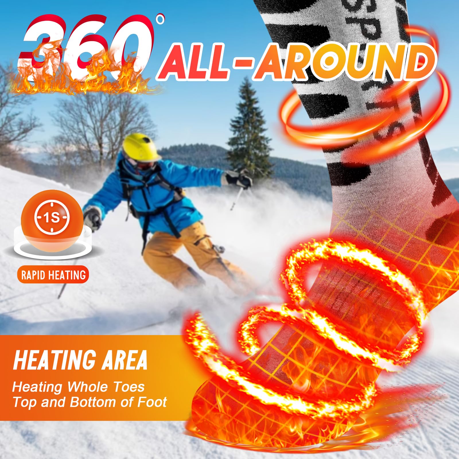 Heated Socks, Electric Heated Socks for Women Men, 4 Heat Settings Rechargeable Heating Socks with 360Β° Heating, Machine Washable Thermal Electric Socks Unisex Foot Warmer for Hunting Skiing Camping
