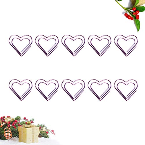 NUOBESTY 20Pcs Love Heart Shaped Paper Clips Holder Metal Note Clips Bookmark Marking Clamp Page Marker Document Organizing Clip for Office School Wedding Decoration Purple
