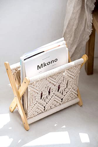 Mkono Macrame Magazine Rack and Macrame Laundry Basket Nursery Storage Bin Organizer Boho Decor for Bedroom Livingroom Dorm