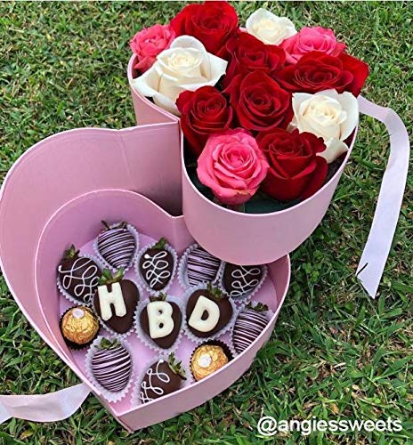 UNIKPACKAGING Premium Quality Heart Shaped Flower Box, Gift Boxes for Luxury Flower and Gift Arrangements, with Lids, Size 9x8x6.5, for Luxury Style Flower Arrangements (Pink)