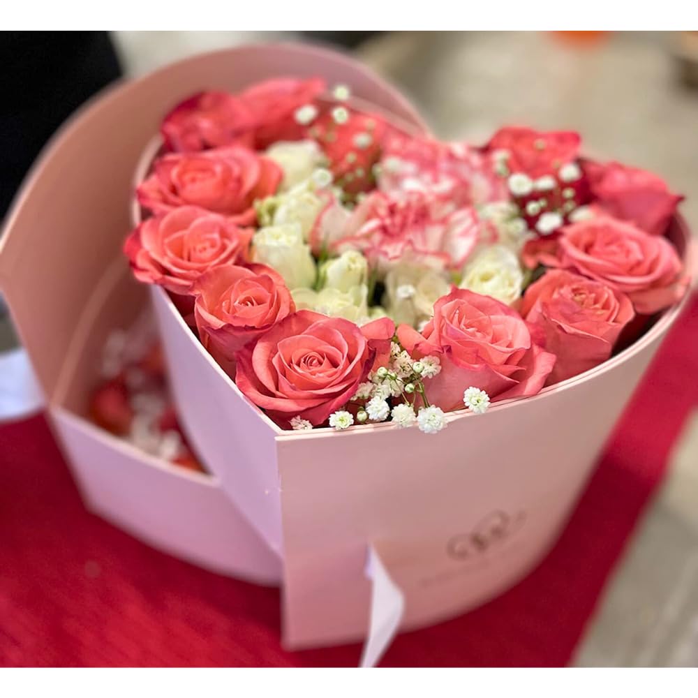 UNIKPACKAGING Premium Quality Heart Shaped Flower Box, Gift Boxes for Luxury Flower and Gift Arrangements, with Lids, Size 9x8x6.5, for Luxury Style Flower Arrangements (Pink)
