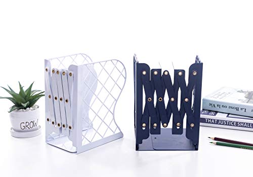 DengHU Bookeds,Adjustable Bookends Table Desktop Desk Expandable Adjustable Bookcase Bookend for Heavy Books Holder for Desk Book Stand Heavy Duty Bookend (White)