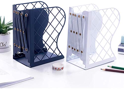DengHU Bookeds,Adjustable Bookends Table Desktop Desk Expandable Adjustable Bookcase Bookend for Heavy Books Holder for Desk Book Stand Heavy Duty Bookend (White)