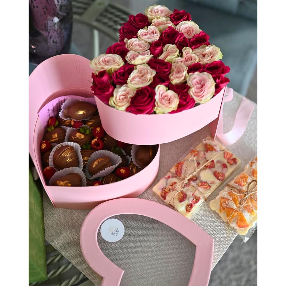 UNIKPACKAGING Premium Quality Heart Shaped Flower Box, Gift Boxes for Luxury Flower and Gift Arrangements, with Lids, Size 9x8x6.5, for Luxury Style Flower Arrangements (Pink)