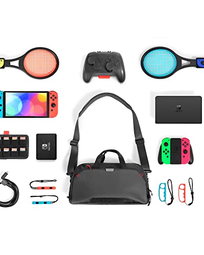 tomtoc Carrying Bag for Nintendo Switch OLED & Nintendo Switch, Protective Large Capacity Travel Storage Pouch for Switch Console, Dock, Pro Controller and More Accessories, Black