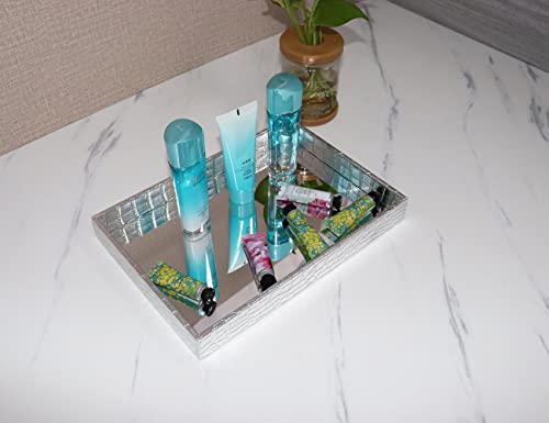 MCBZ Coffee Table Decorative Mirror Tray, Dresser Perfume Cosmetics Storage Tray, Bathroom Toiletries Storage, Jewelry Tray (Silver)