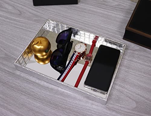 MCBZ Coffee Table Decorative Mirror Tray, Dresser Perfume Cosmetics Storage Tray, Bathroom Toiletries Storage, Jewelry Tray (Silver)