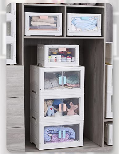 Radefasun Foldable Storage Bins with Lid and Clear Door and Weels Plastic Collapsible Storage Box Portable Stackable Grocery Toys Books Container Folding Storage Crate for Home or Car Trunk